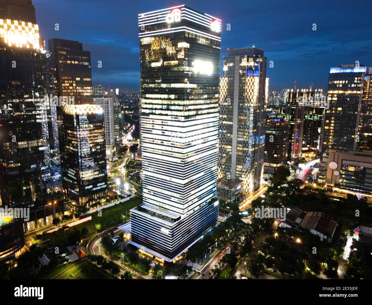 Aerial view of office buildings in Jakarta central business district ...