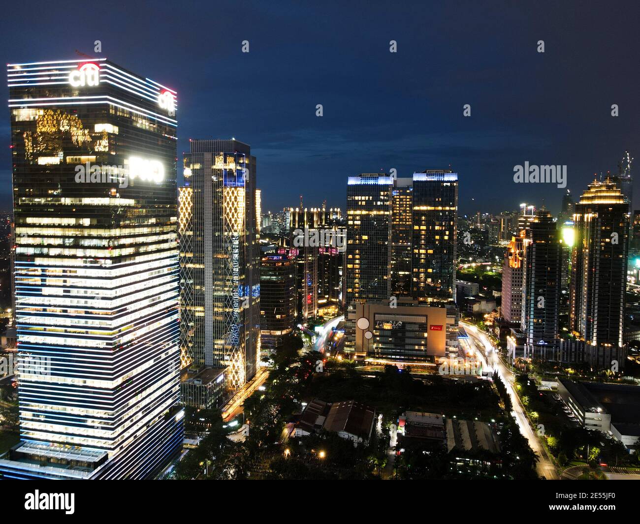 Aerial view of office buildings in Jakarta central business district ...