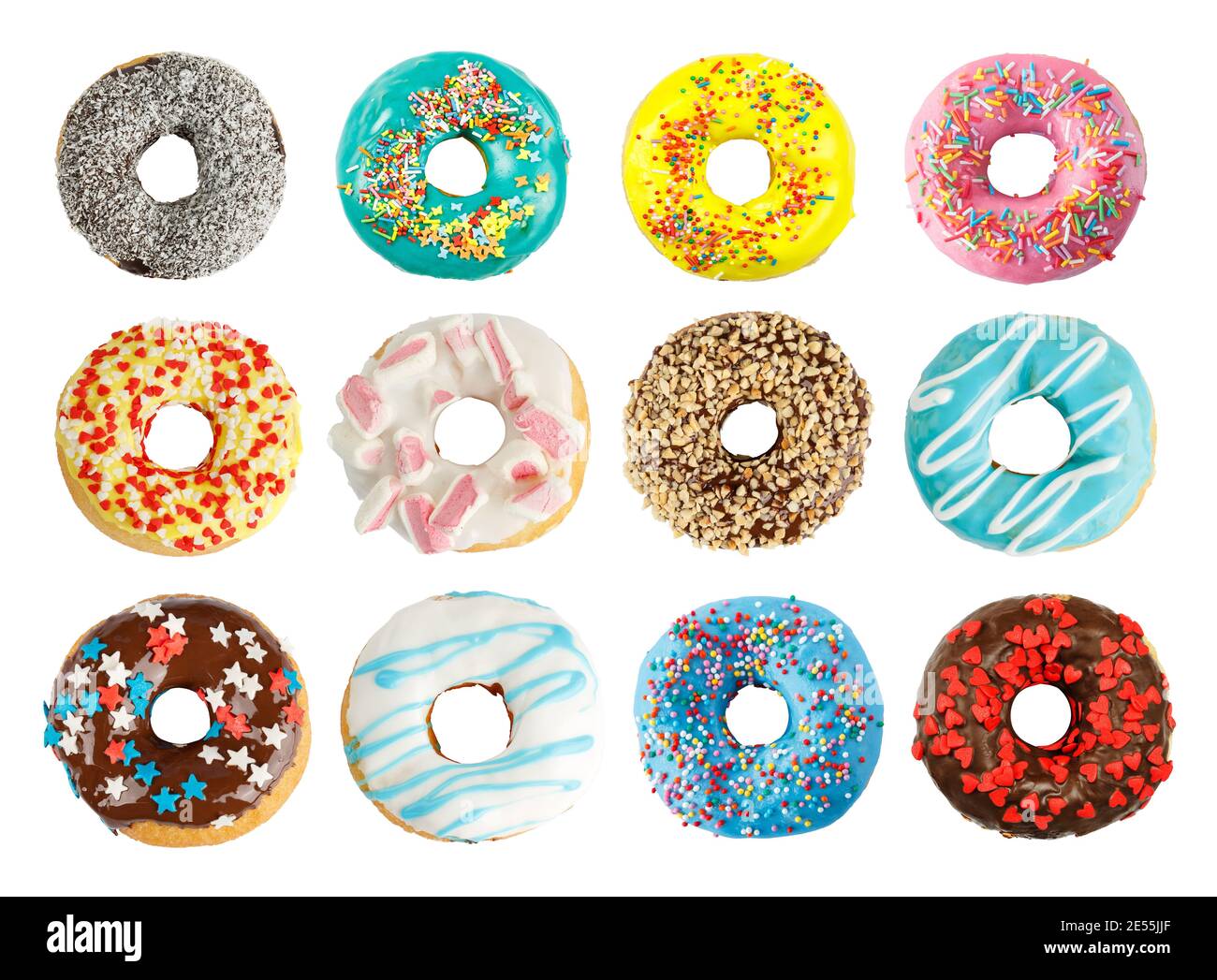 Set of 12 different colorful donuts isolated on white background Stock ...