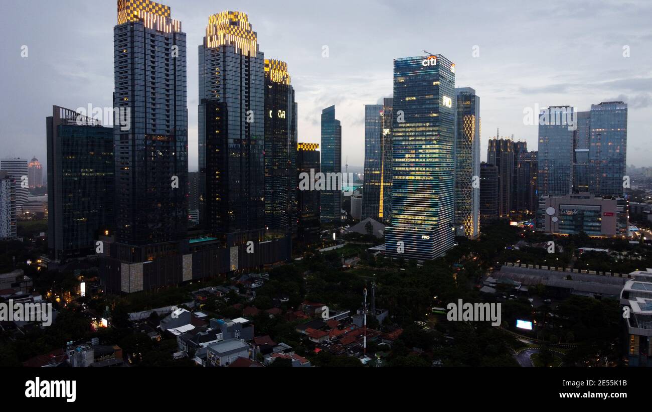 Aerial view of office buildings in Jakarta central business district ...