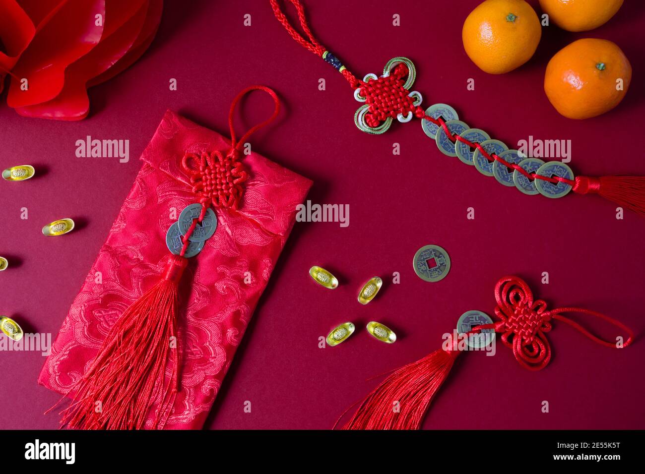 Chinese New Year Decoration - Red Packet and Symbol of Good Luck Stock ...