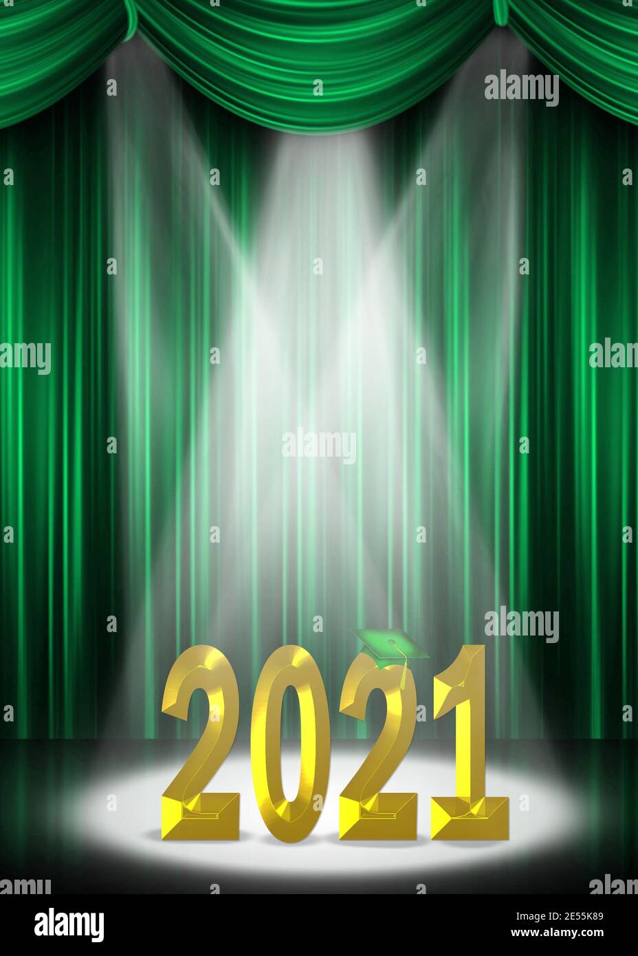 green stage curtains with gold 2021 text in the spotlight for ...