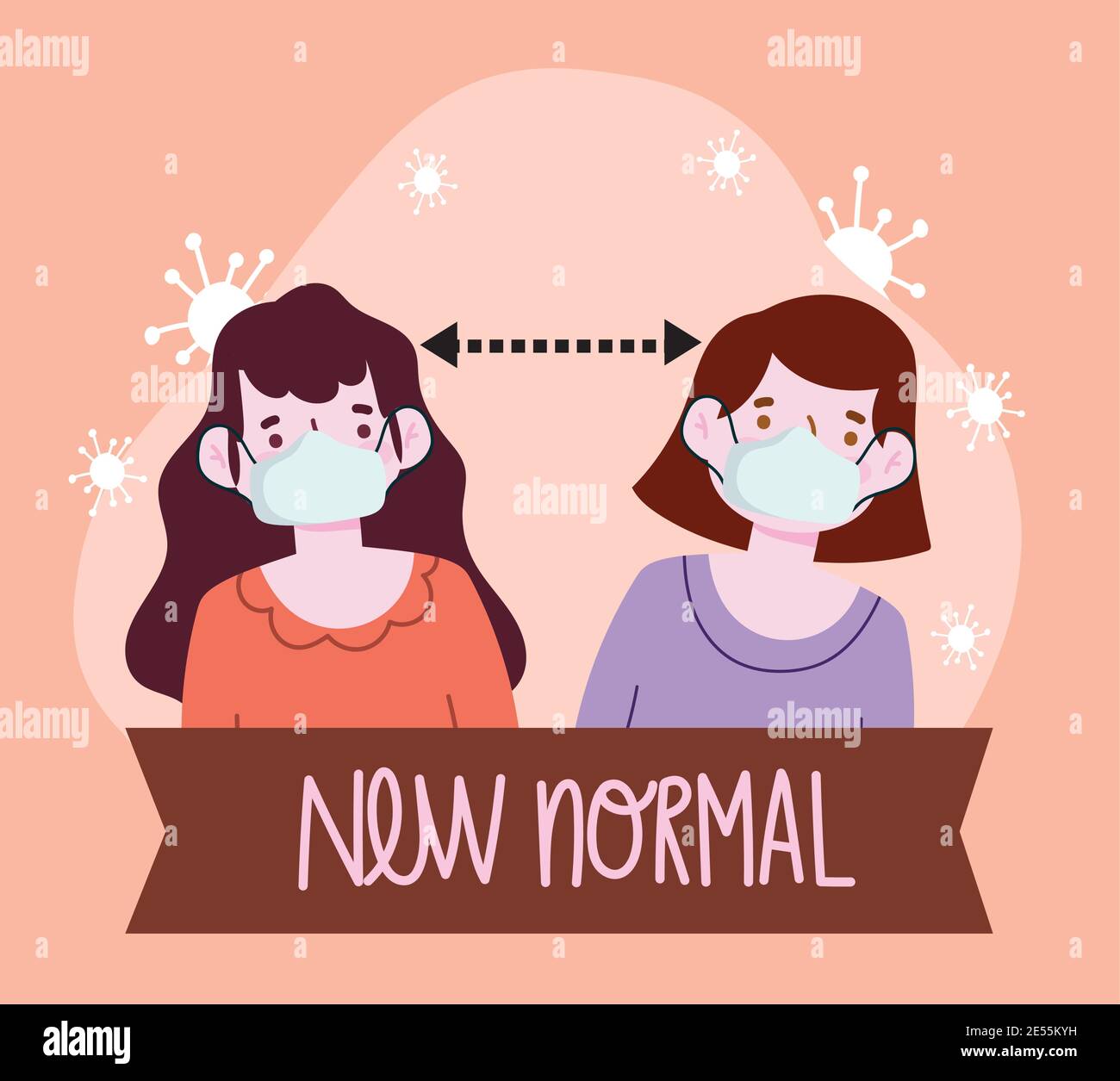 new normal lifestyle, people with masks and social distance cartoon ...