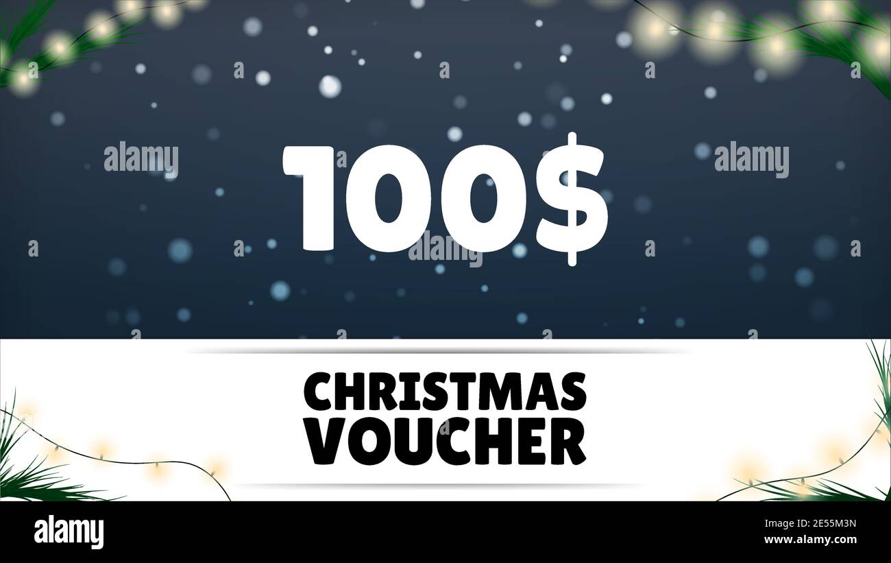 New Years Voucher 100 on a festive background. Christmas Sale. Merry ...