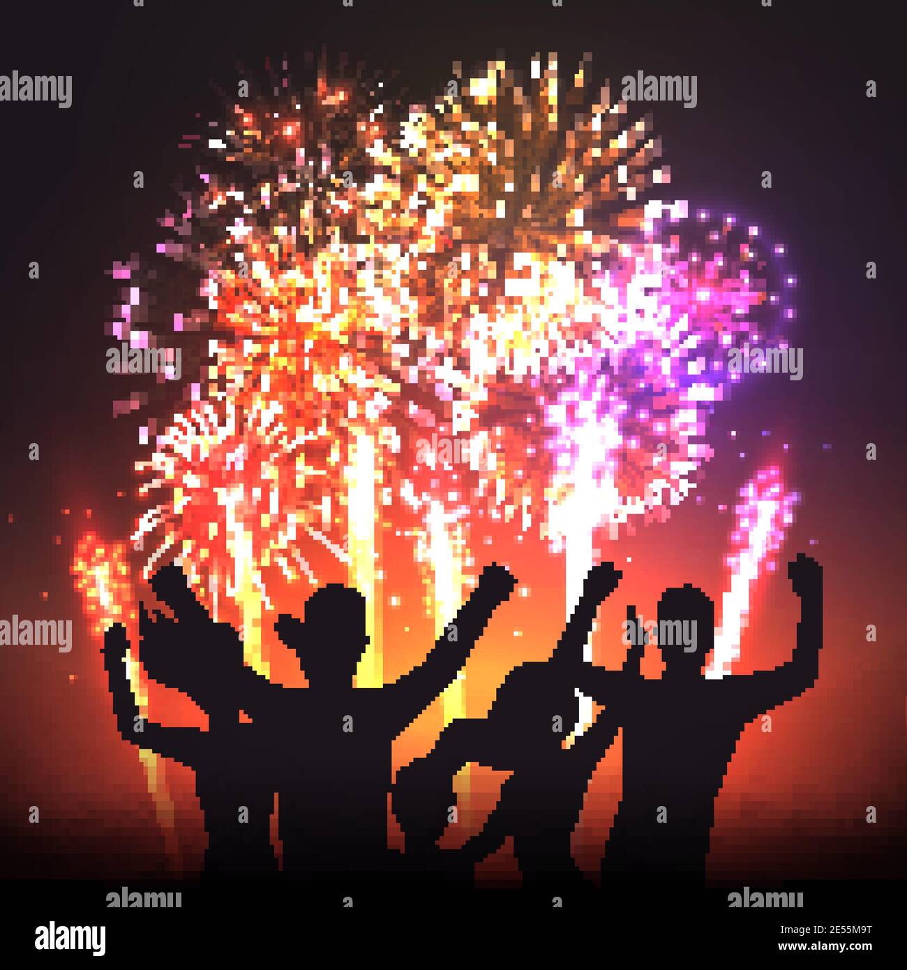 Celebrating people black silhouettes against sparkling lights of ...