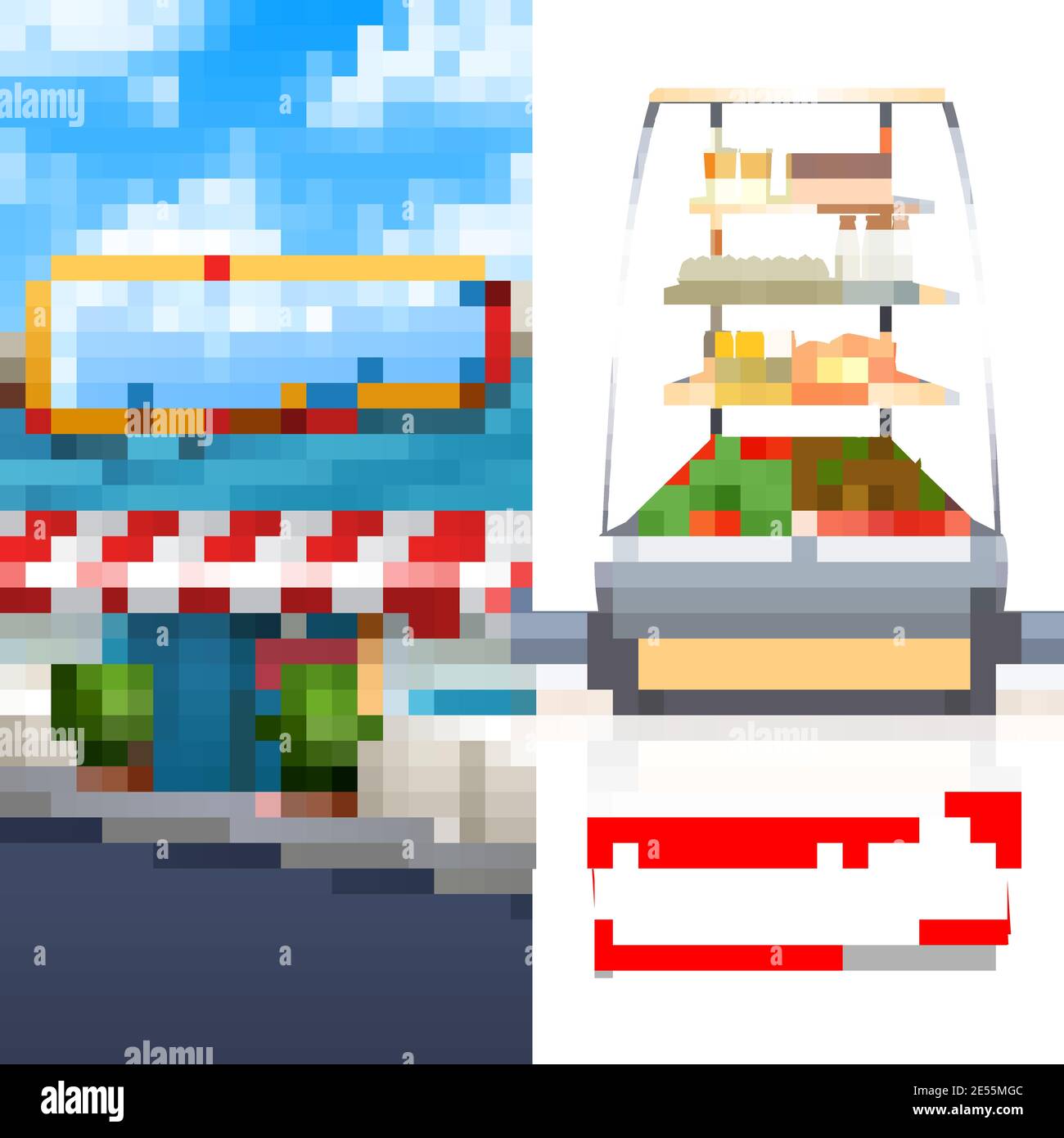 Supermarket vertical banner set with store building and products shelf ...