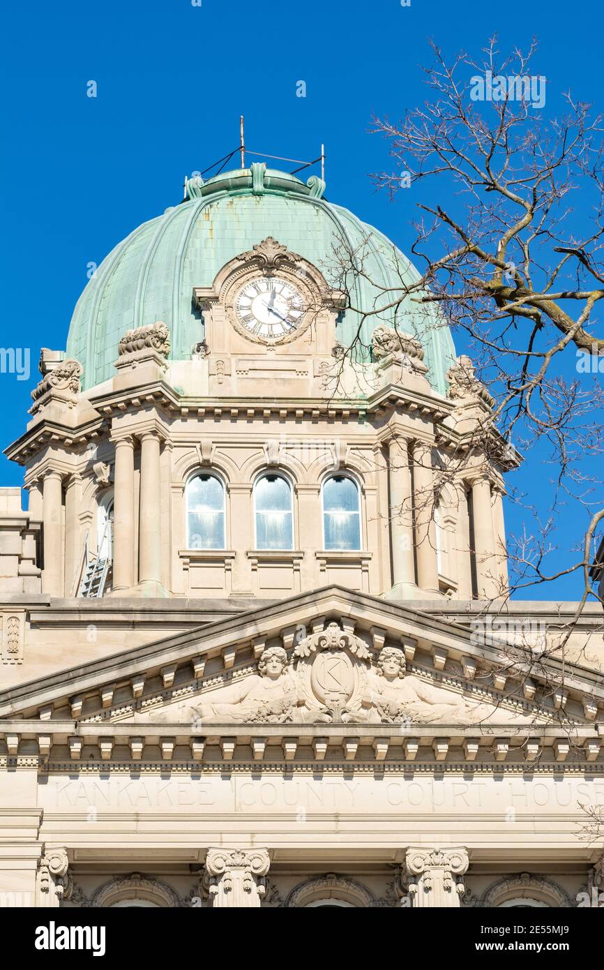 Architectural detail of the Kankakee county courthouse dome and clock ...