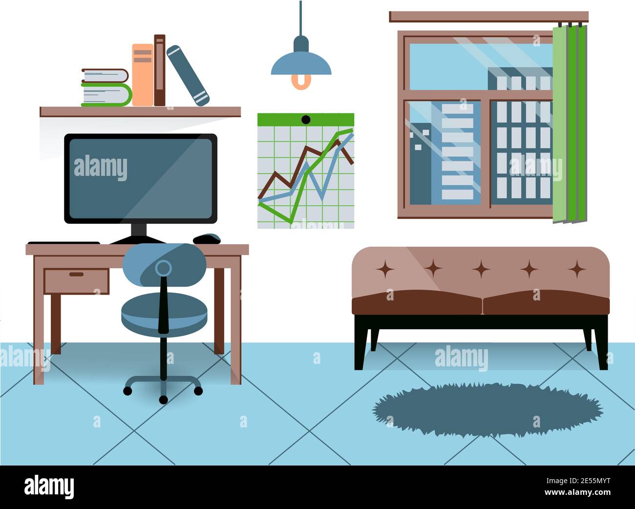 light room with desk PS window sofa and chair home office Stock Vector ...