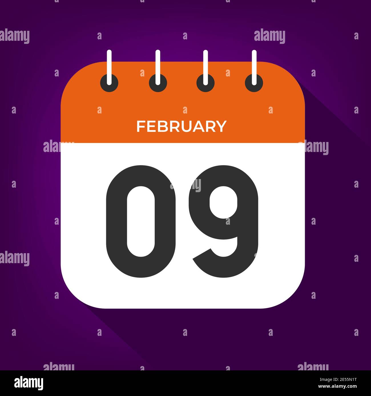 February day 9. Number nine on a white paper with orange color border ...