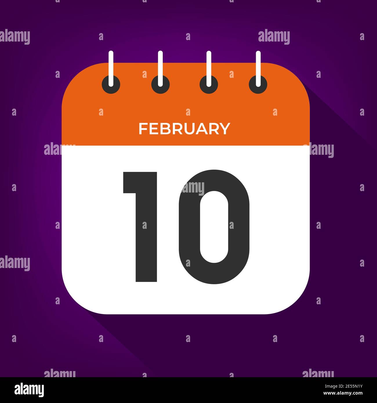 February day 10. Number ten on a white paper with orange color border ...