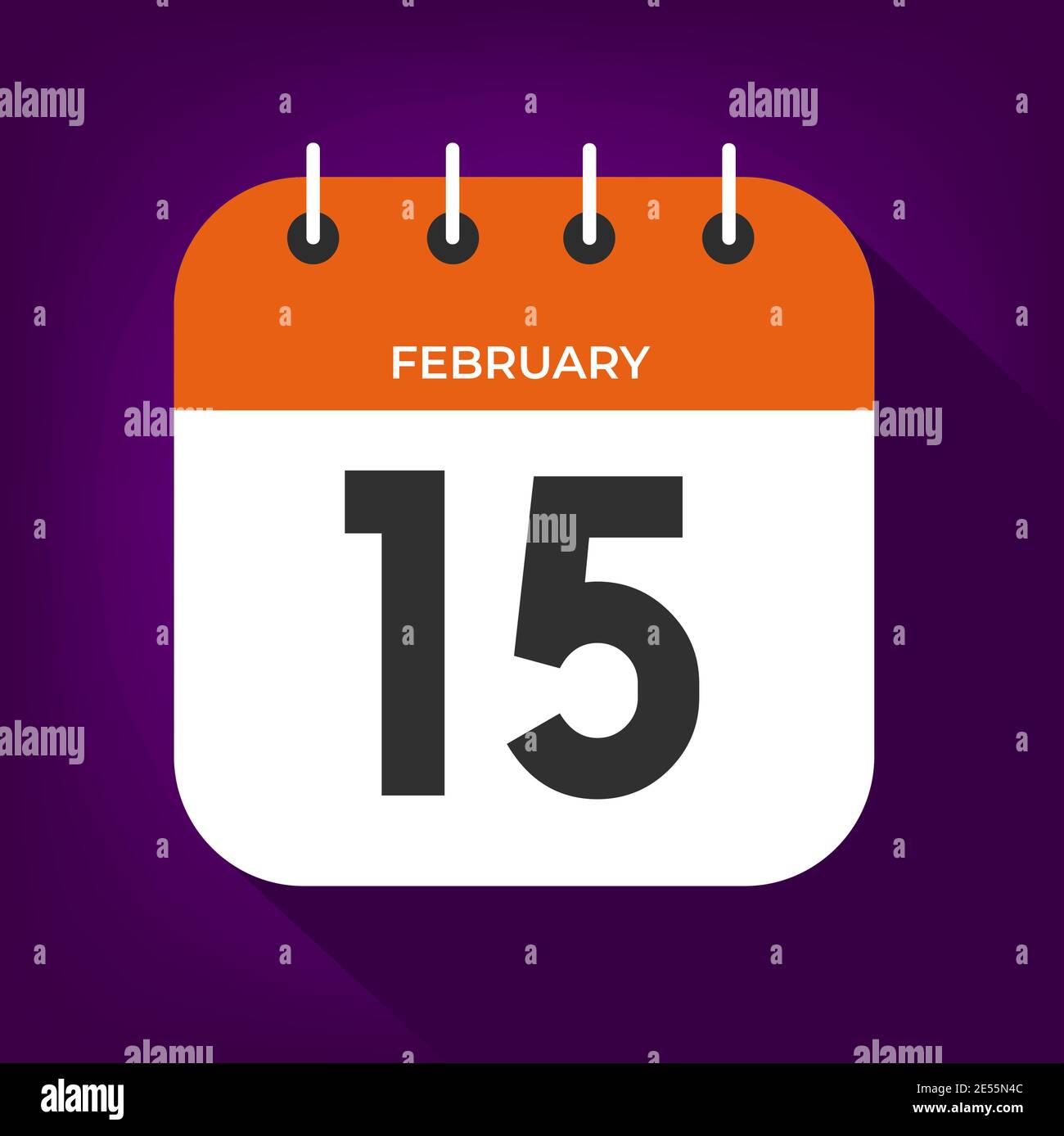 February day 15. Number fifteen on a white paper with orange color ...