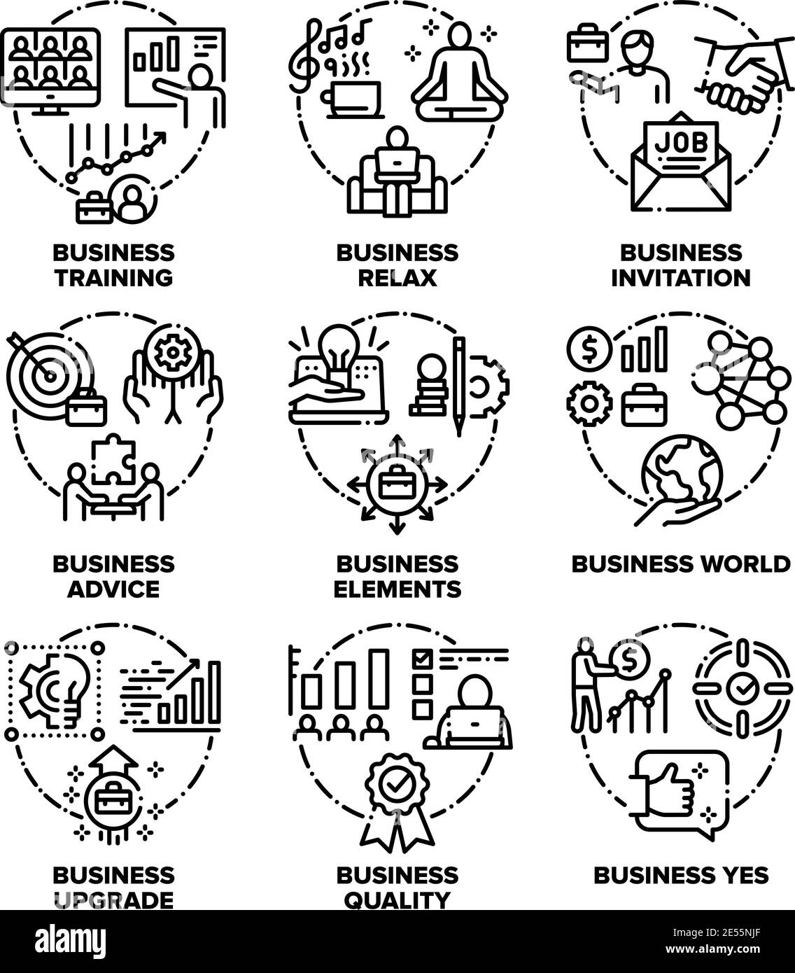 Business World Set Icons Vector Black Illustrations Stock Vector Image ...
