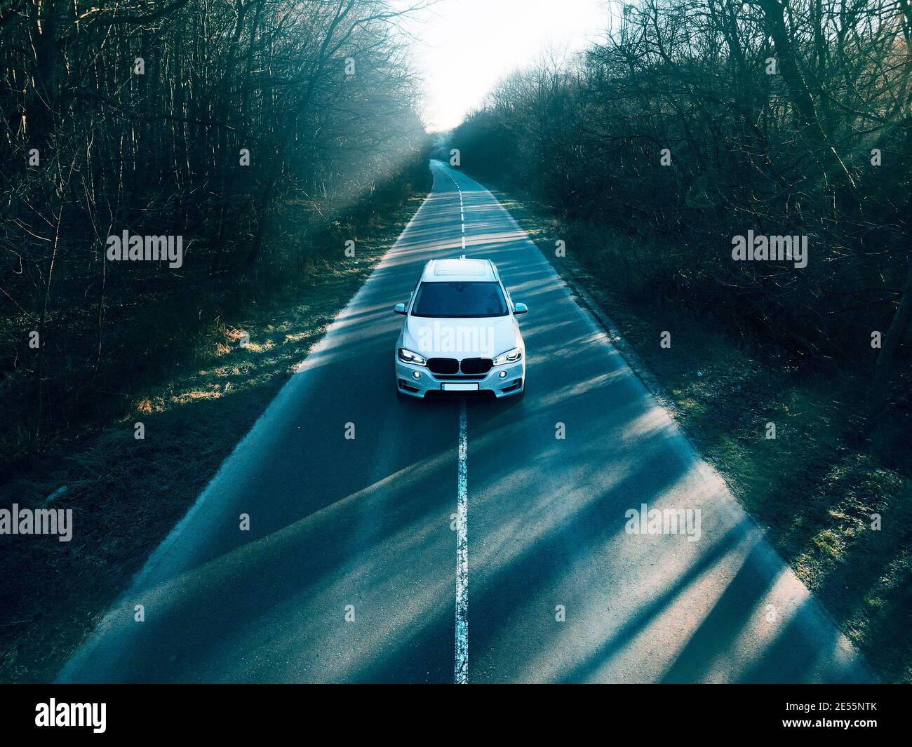 overhead top view of the car going by highway Stock Photo - Alamy