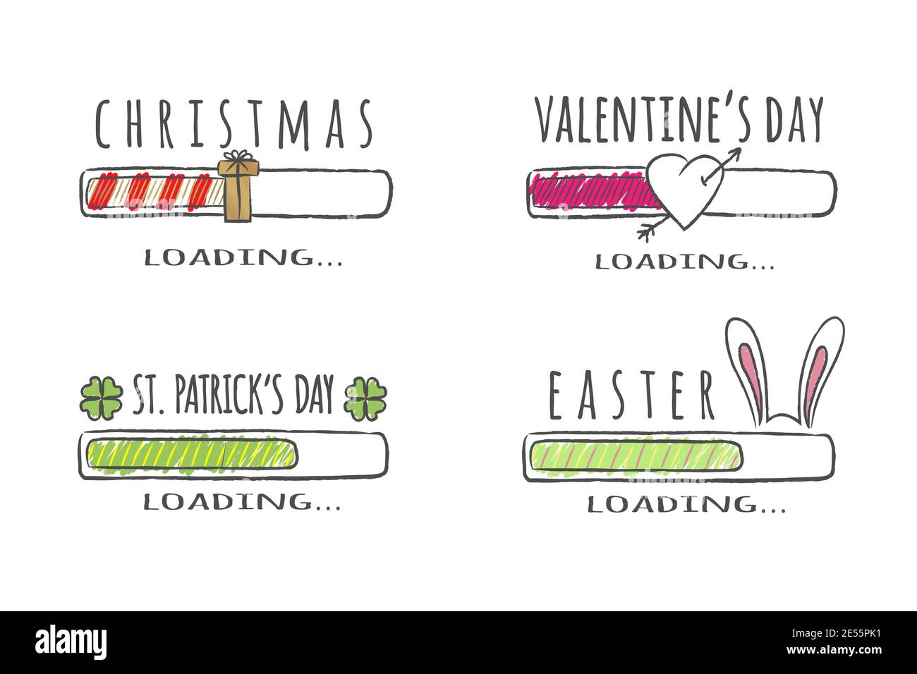Set of holidays progress bar with inscriptions - Christmas, Easter ...