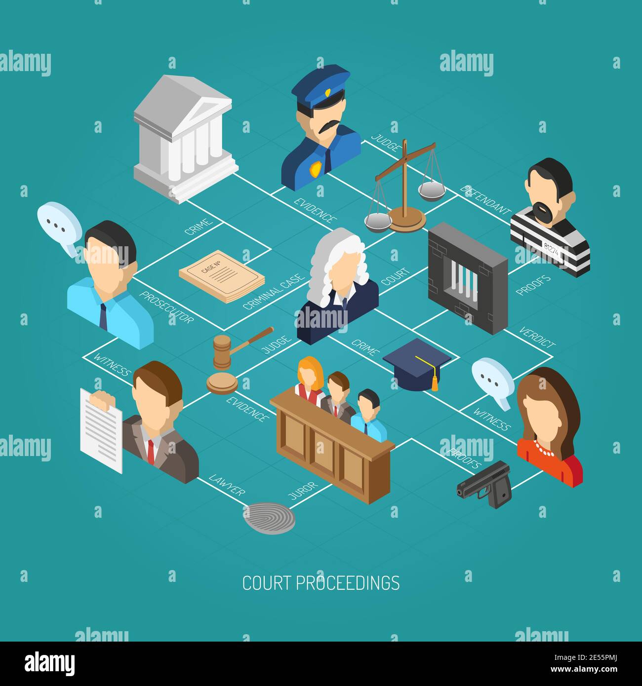 Law isometric concept with 3d attorney scales and gavel icons set ...