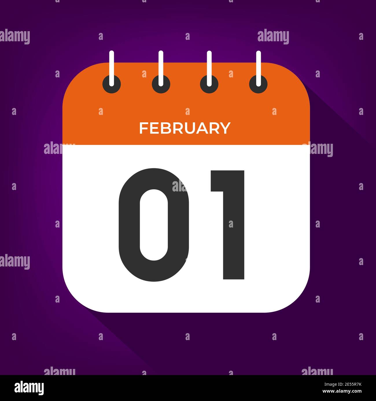 February day 1. Number one on a white paper with orange color border on ...