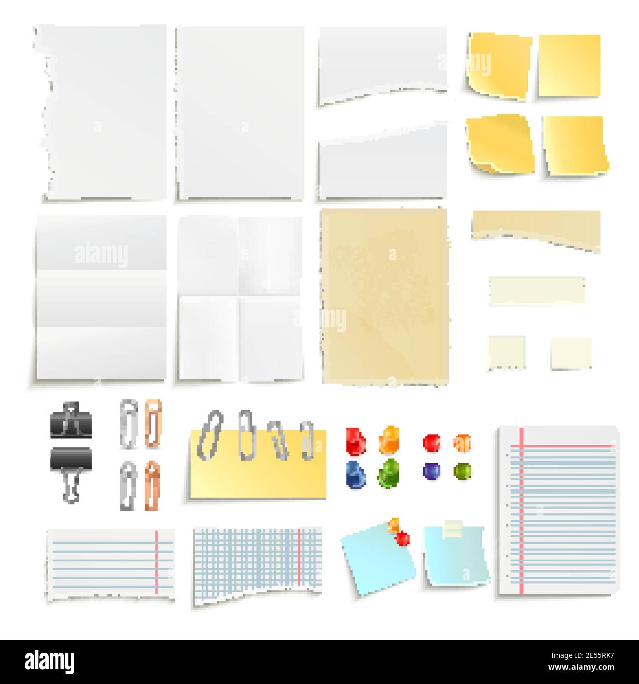 Clips pins and various note paper stripe ragged stick realistic object ...