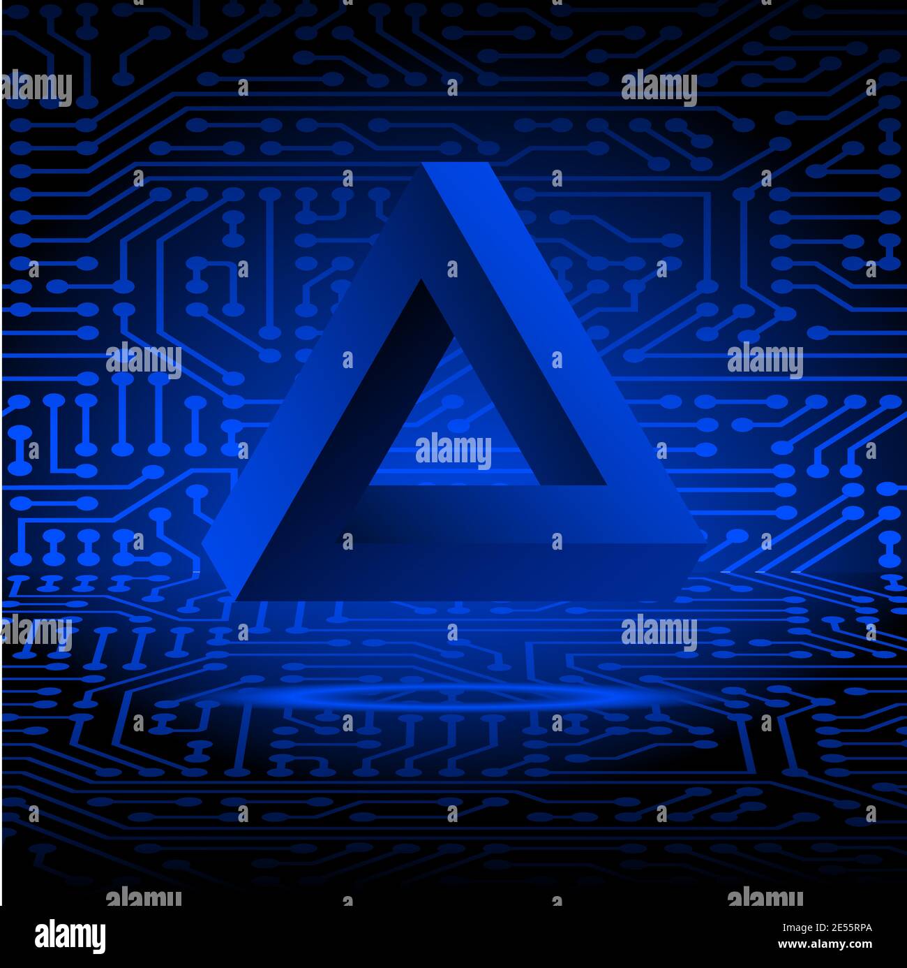 Blue Penrose triangle. Modern futuristic electronic circuit board ...