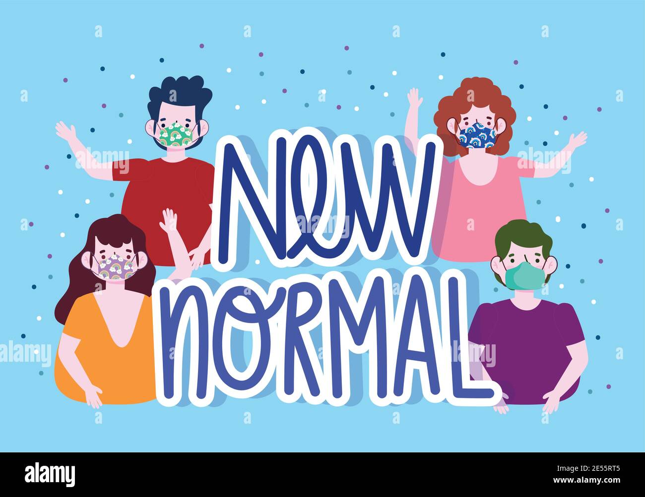 new normal lifestyle, group people with masks, covid 19 protection ...