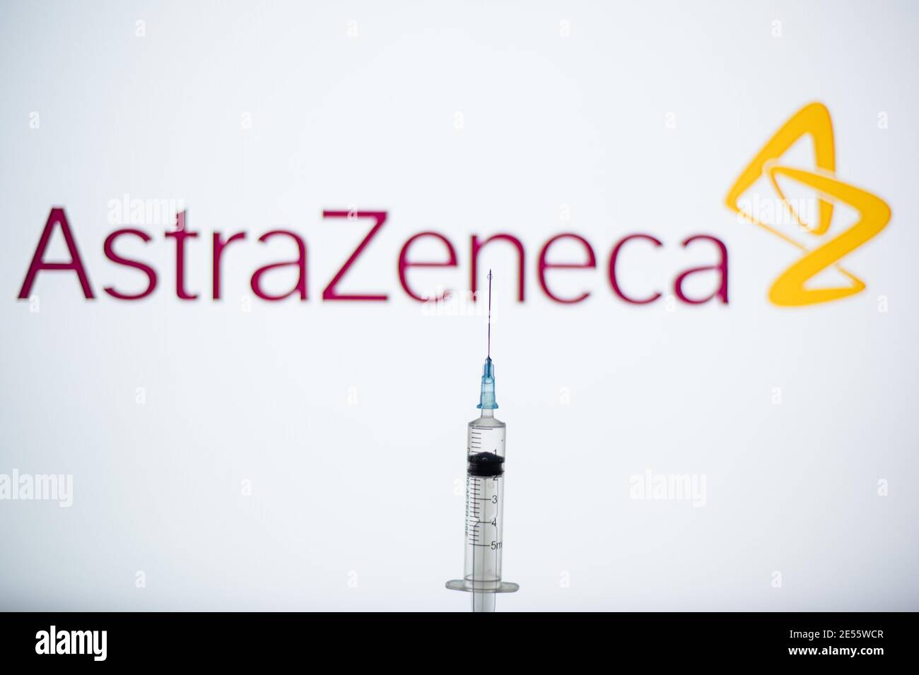 In this photo illustration, a medical syringe seen displayed in front ...