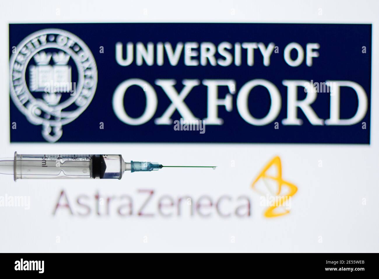In this photo illustration, a medical syringe seen displayed in front ...