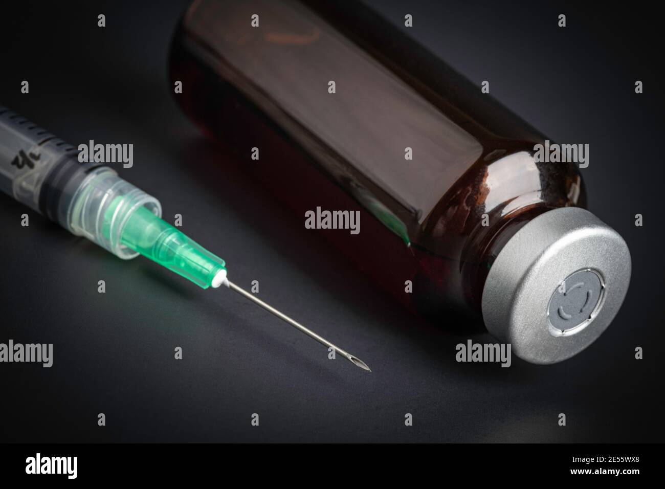 A close-up shot of a hygienic single-use plastic disposable syringe ...