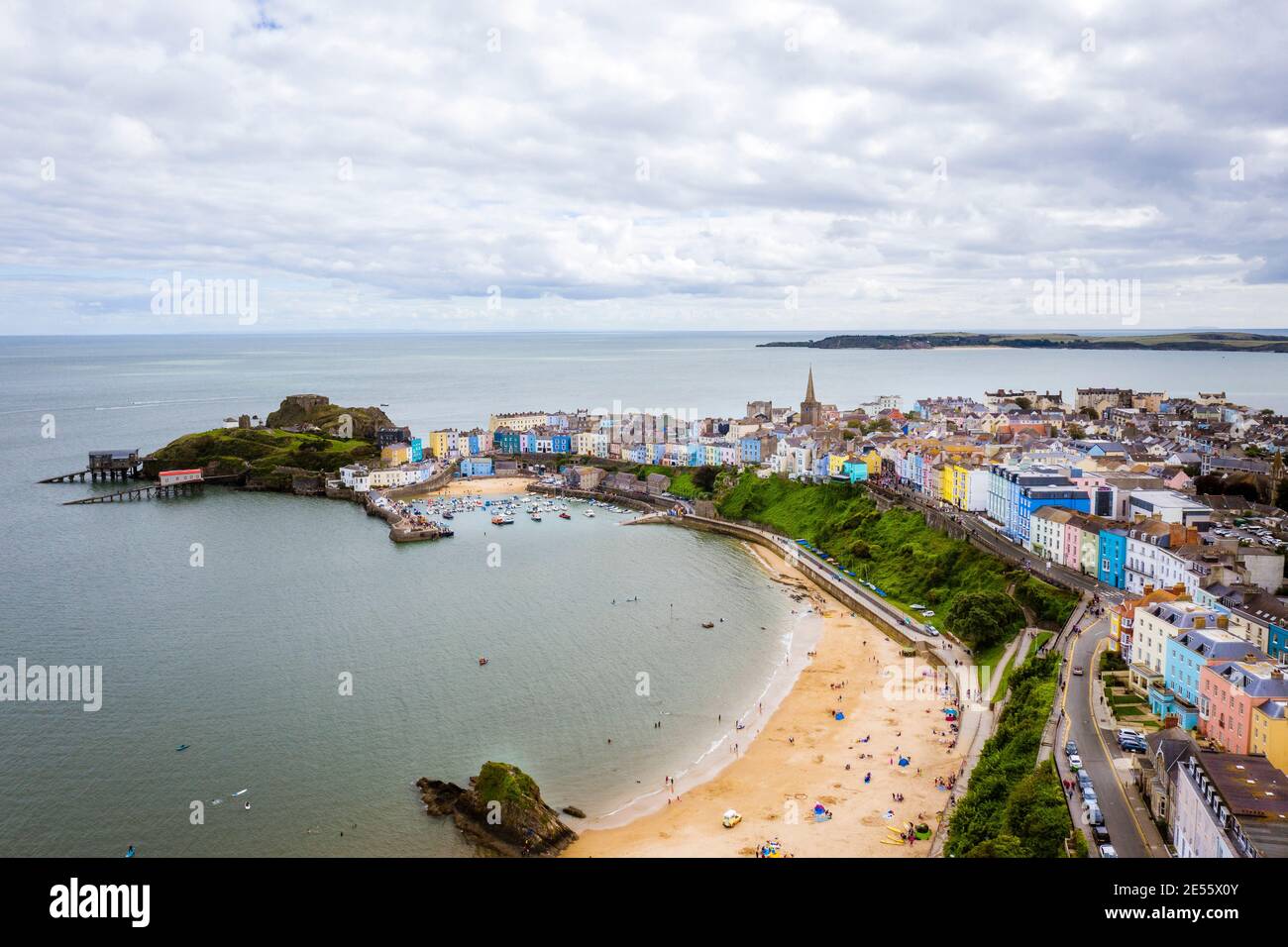 Aerial view of the colourful town of Tenby Stock Photo - Alamy