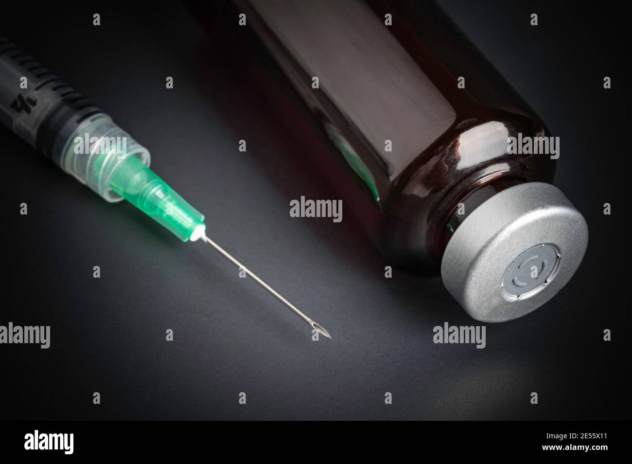 A close-up shot of a hygienic single-use plastic disposable syringe ...