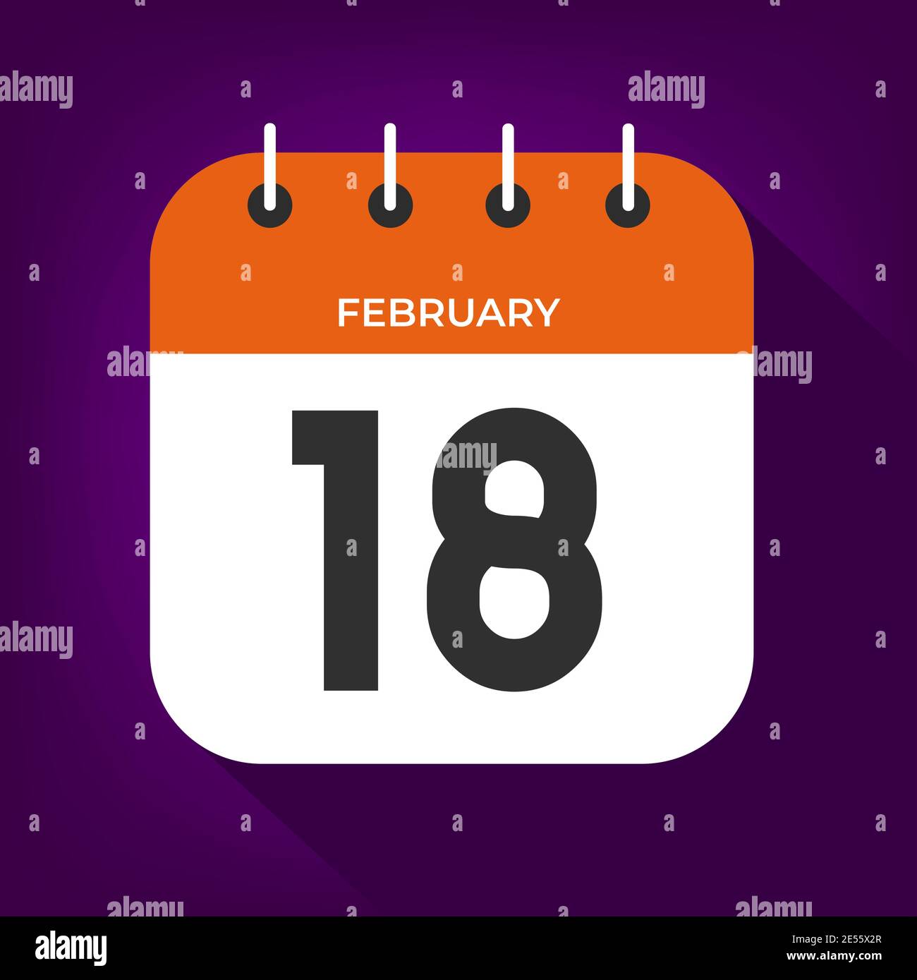 February day 18. Number eighteen on a white paper with orange color ...