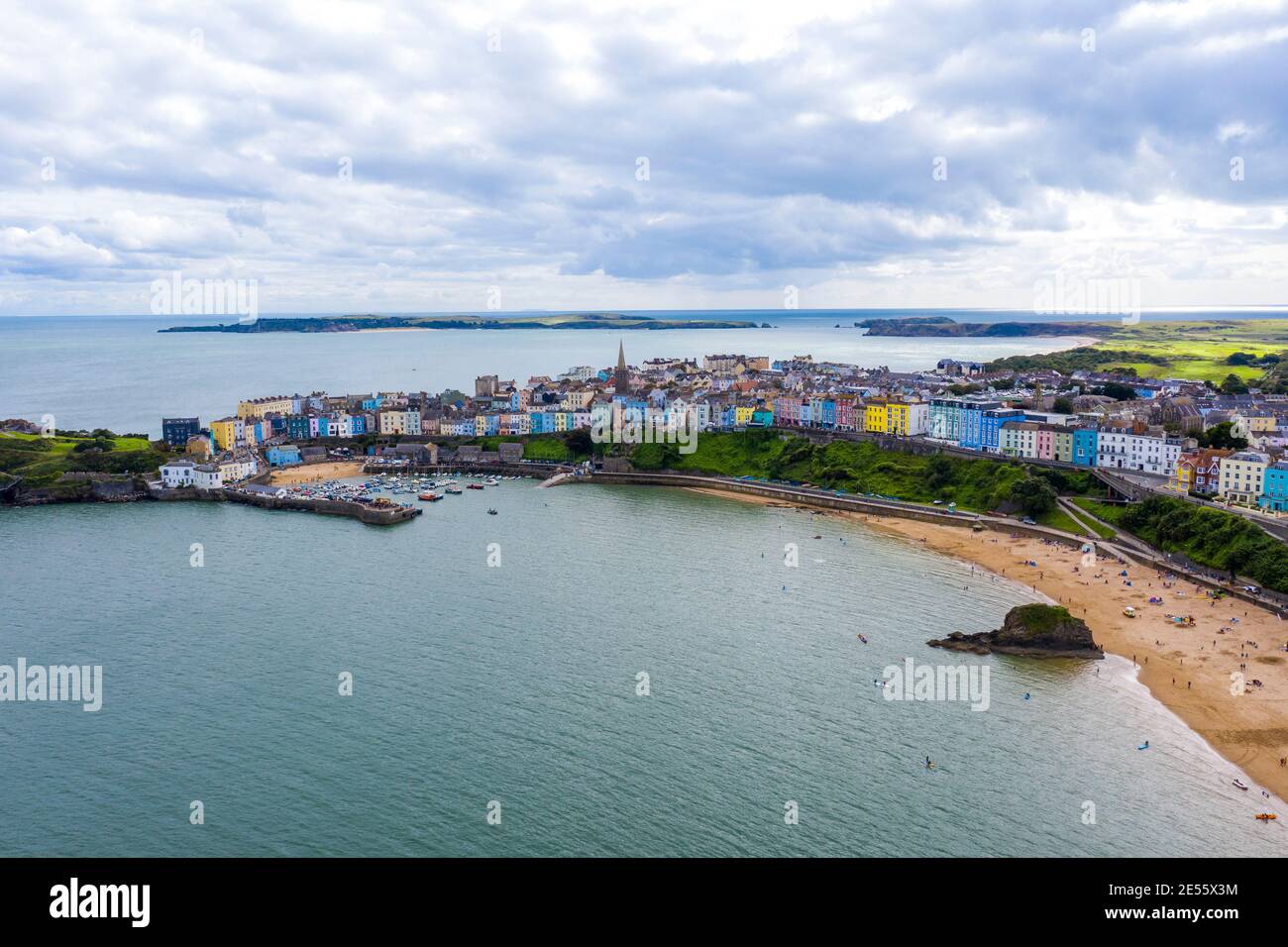 Aerial view of the colourful town of Tenby Stock Photo - Alamy