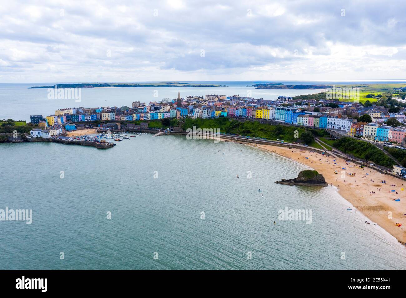 Aerial view of the colourful town of Tenby Stock Photo - Alamy