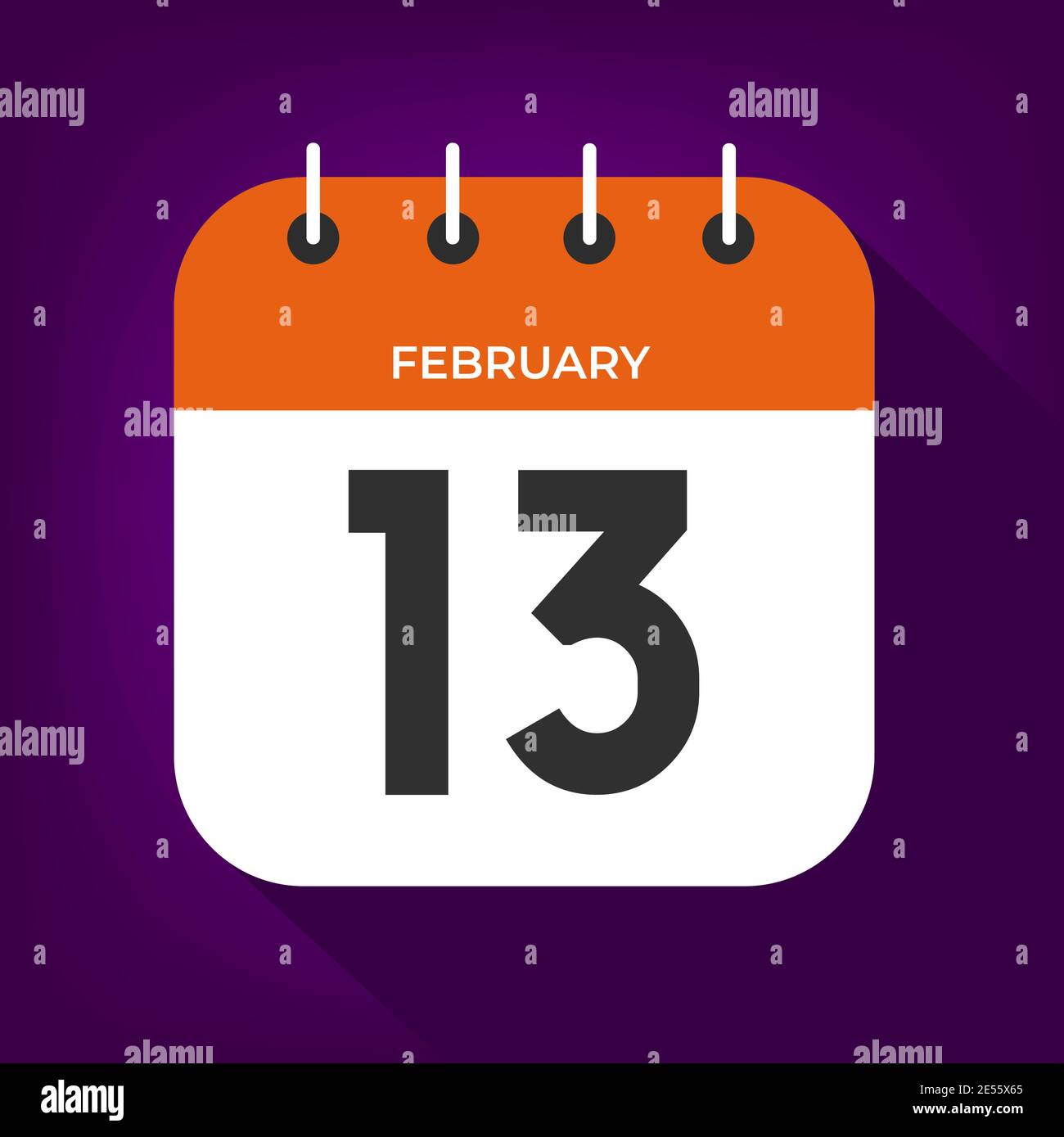 February day 13. Number thirteen on a white paper with orange color ...