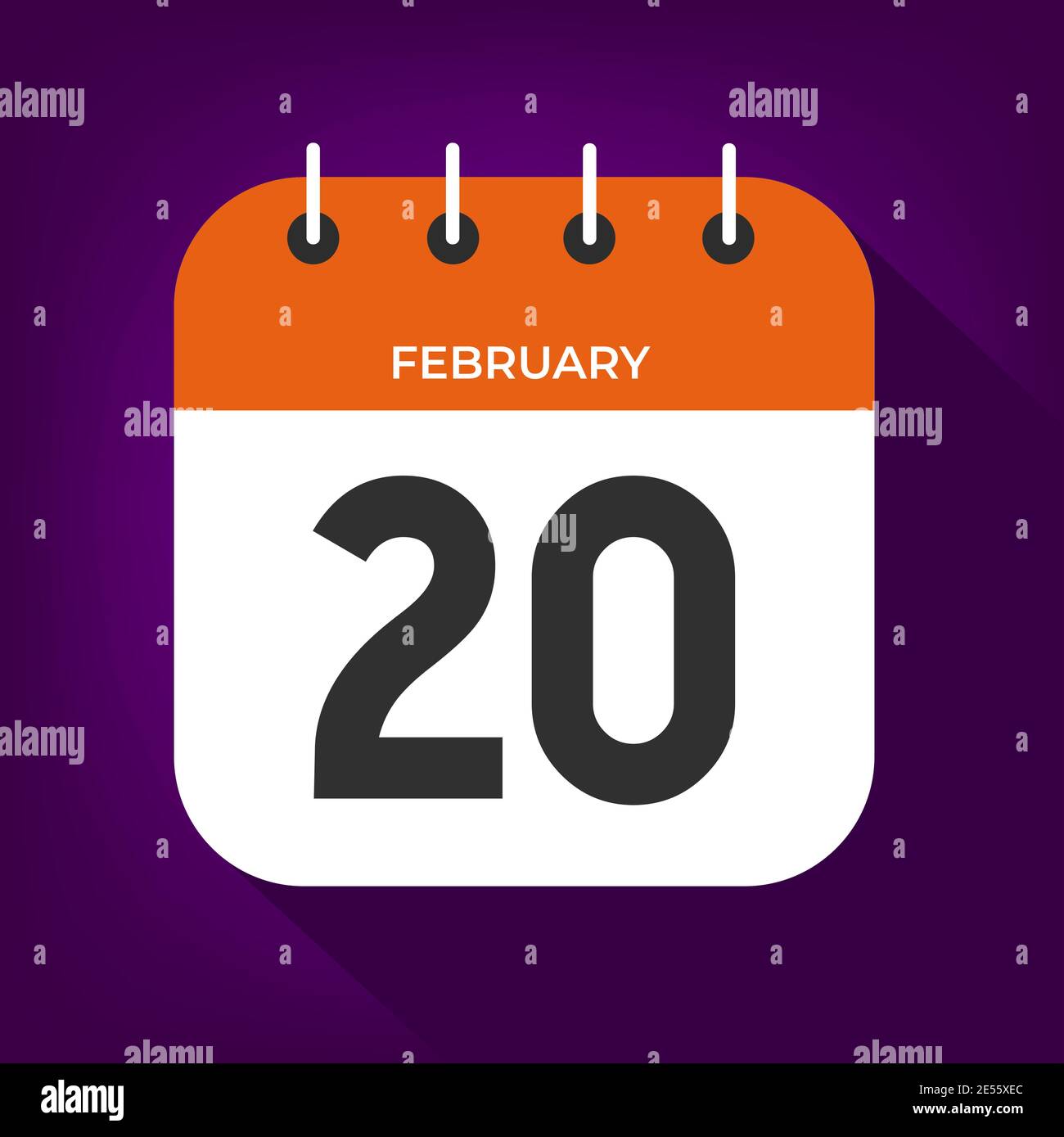 February day 20. Number twenty on a white paper with orange color ...