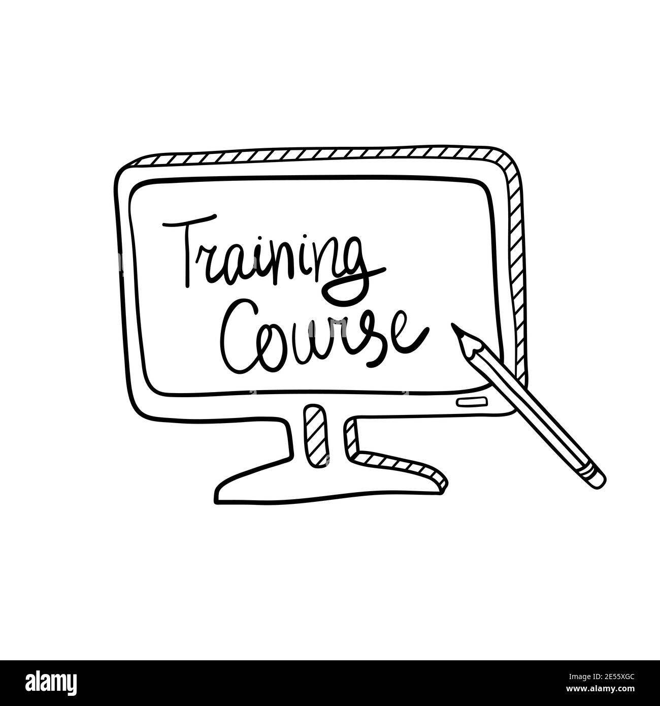 Computer monitor with an inscription on the screen. Hand drawn object ...