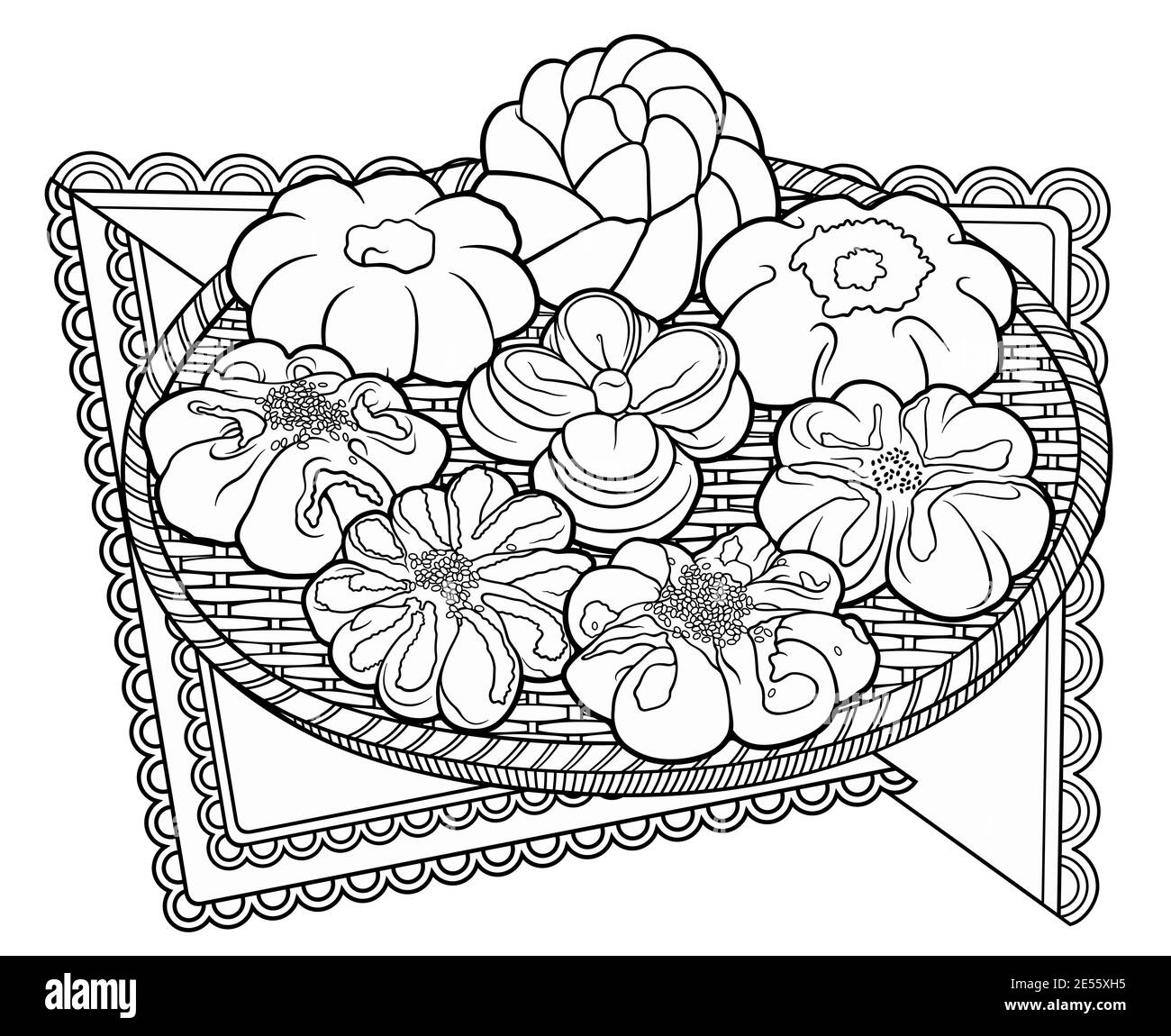 Buns and pastries on napkins. Hand drawn vector doodle line art ...