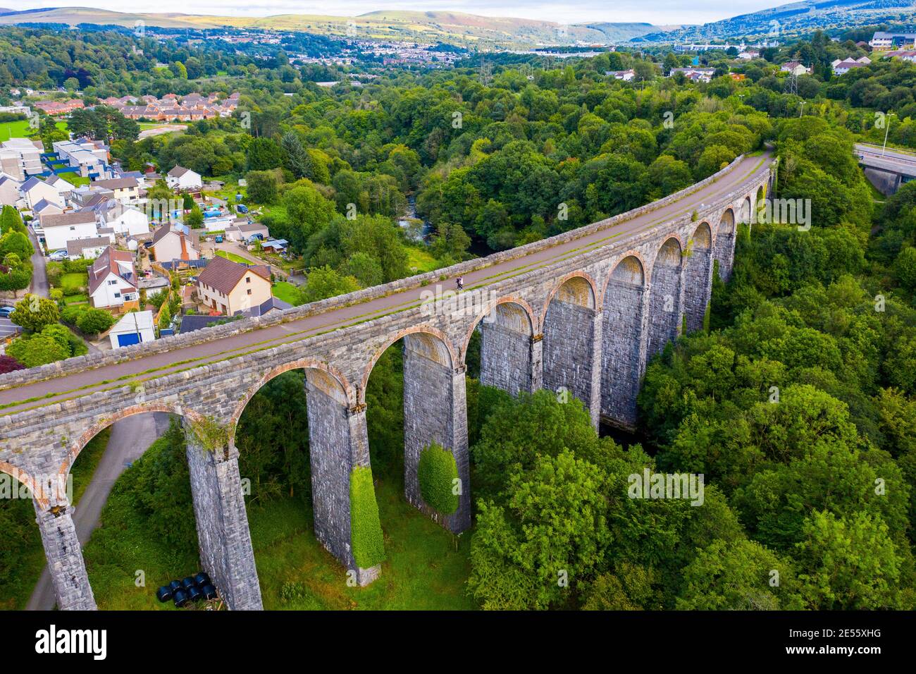 An aerial view of the famous Cefn Coed Viaduct arched bridge in South ...