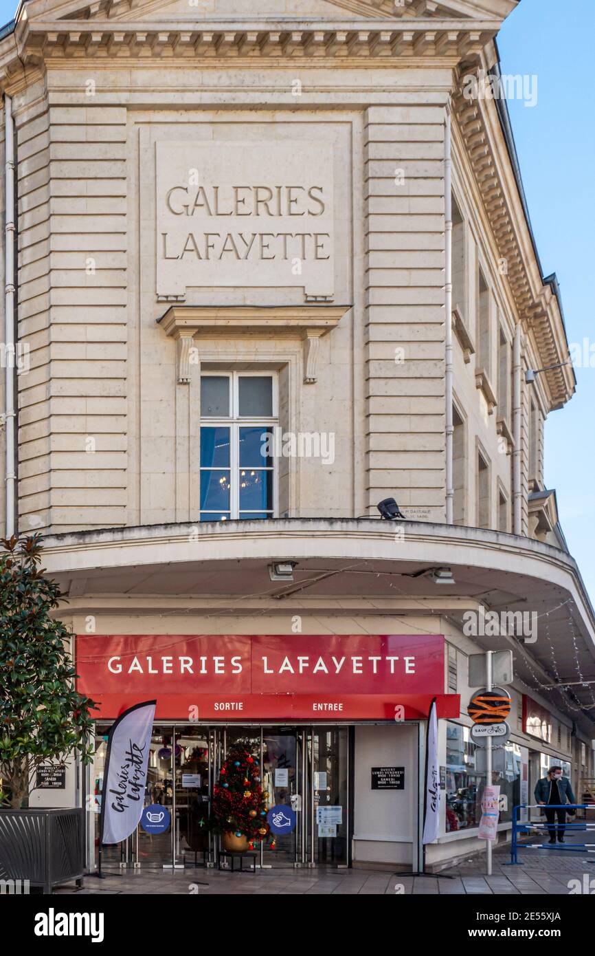 French Logo of GALERIES LAFAYETTE store shop in Tours, France, 25.1. ...