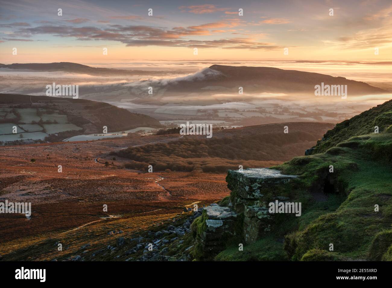 The Skirrid mountain at dawn from the top of the Sugar Loaf Stock Photo ...