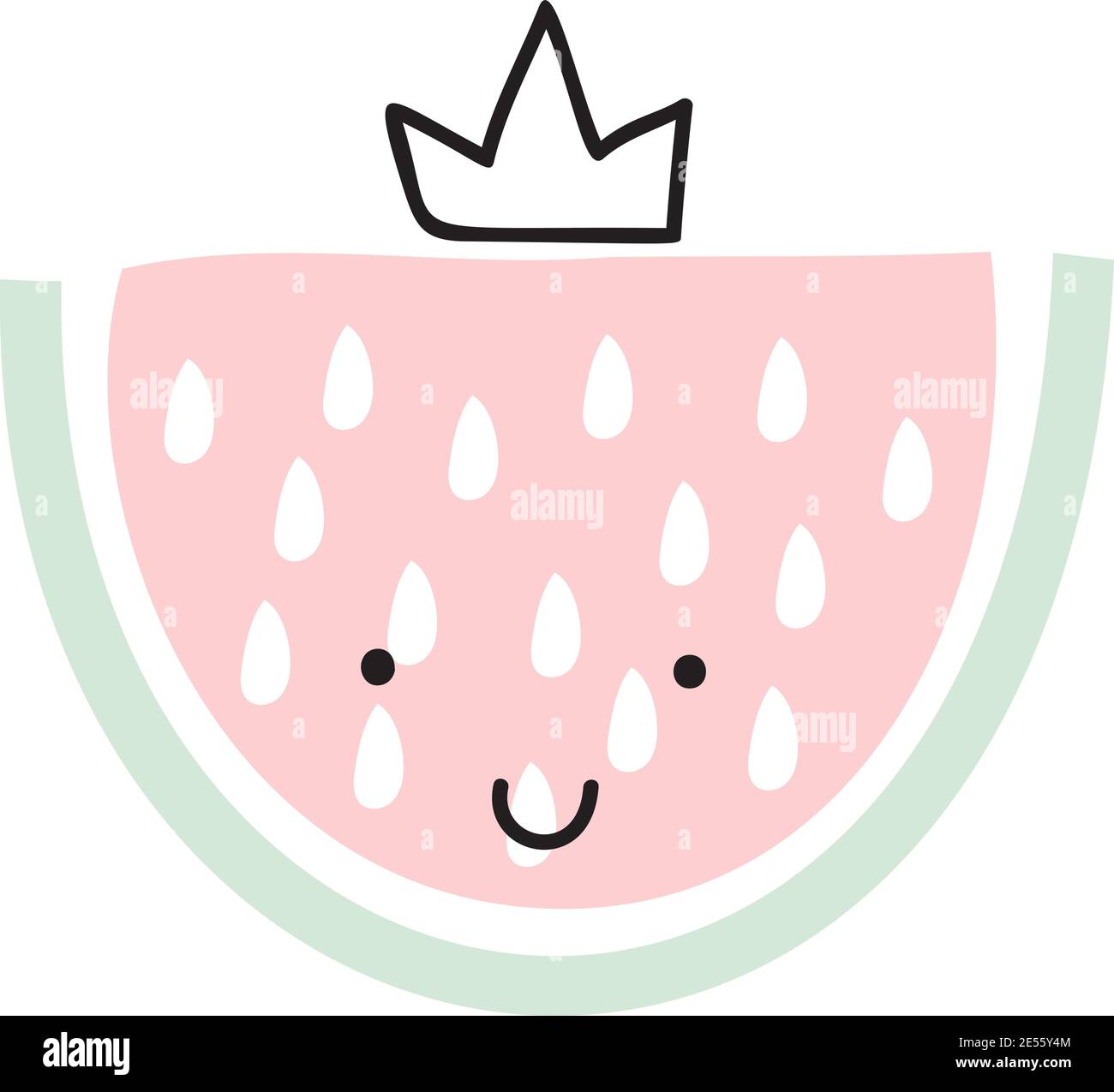 Cute cartoon watermelon with crown, vector scandinavian style. Baby ...