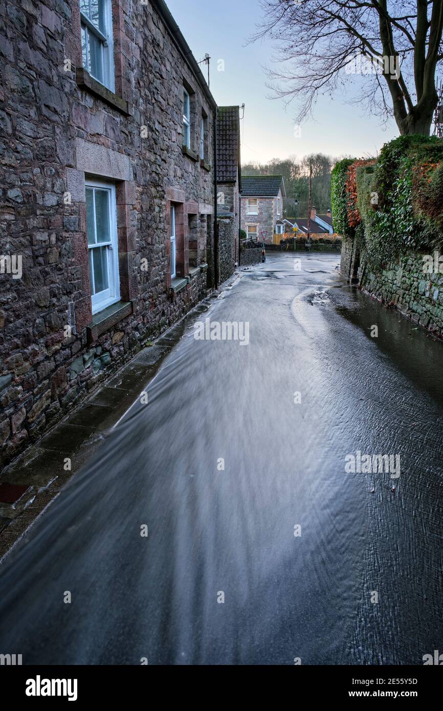 Rainwater flowing down the Trellech road into Tintern Stock Photo - Alamy