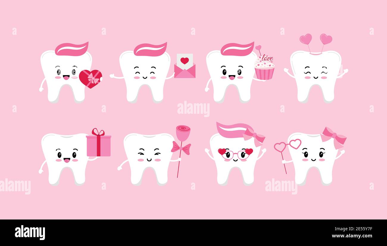Teeth valentines day dental icon set isolated Stock Vector Image & Art ...