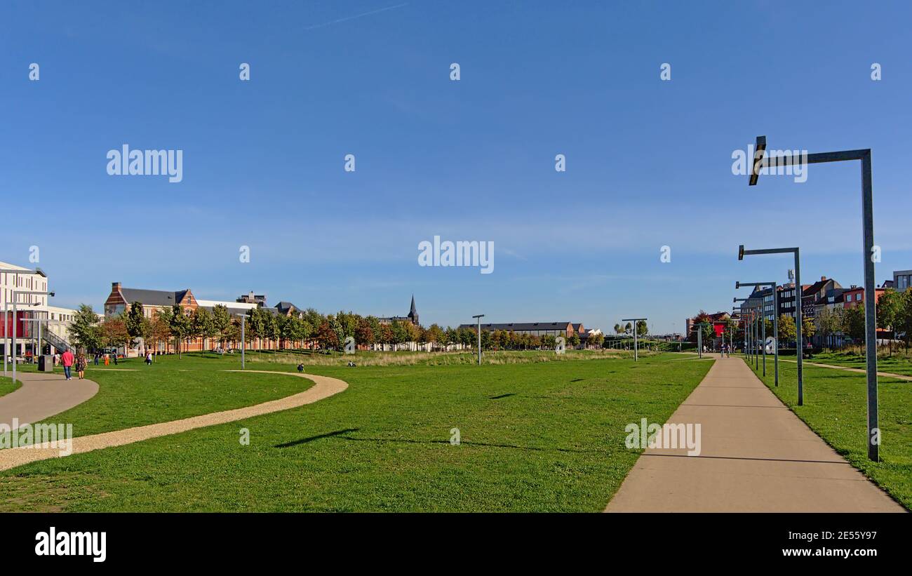 Park spoor Noord, city park in Antwerp, Belgium on a sunny day with ...