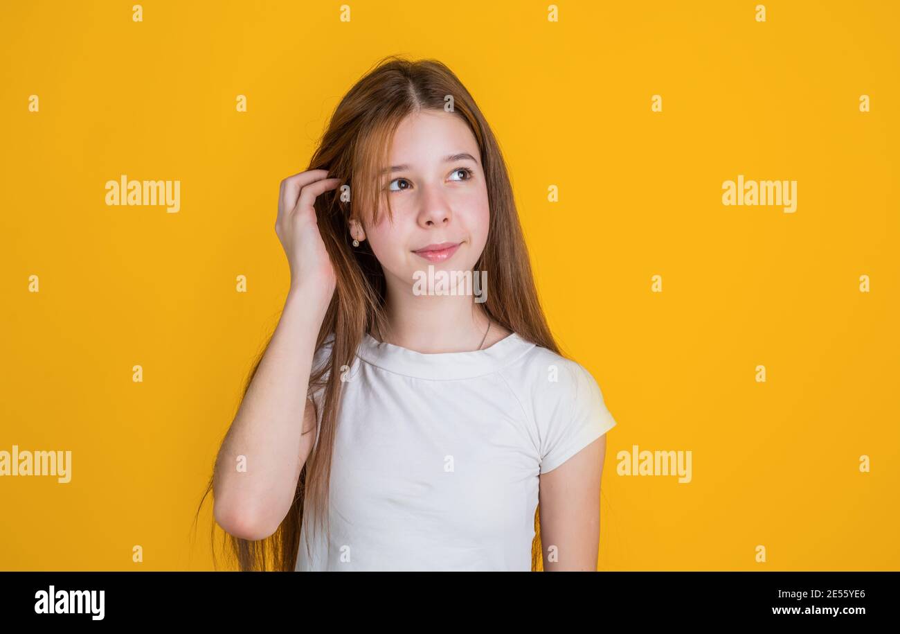 hair beauty and health. cute beauty has long brunette hair. fashion ...