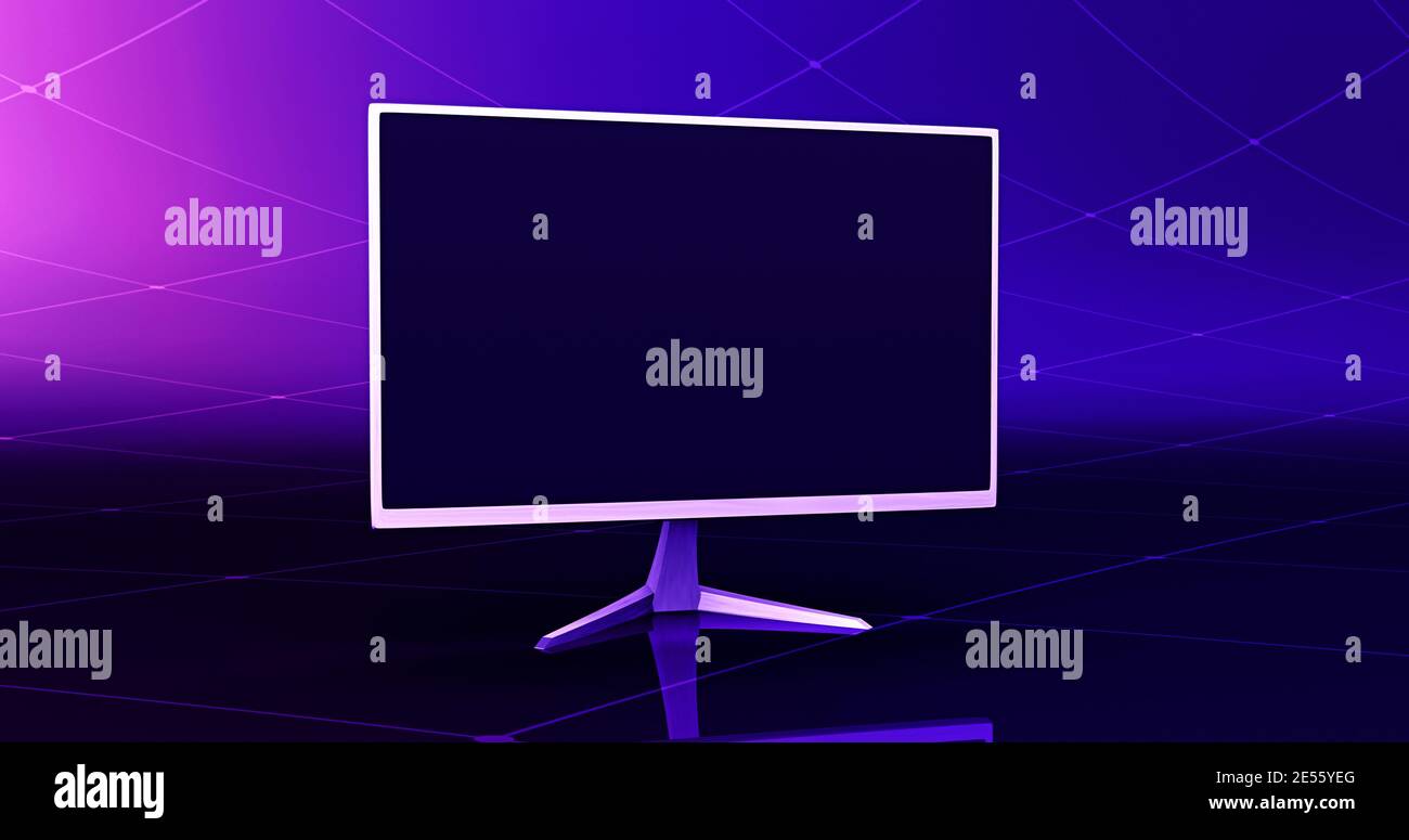 A technology advertising mock up with an empty PC monitor. A 3D ...