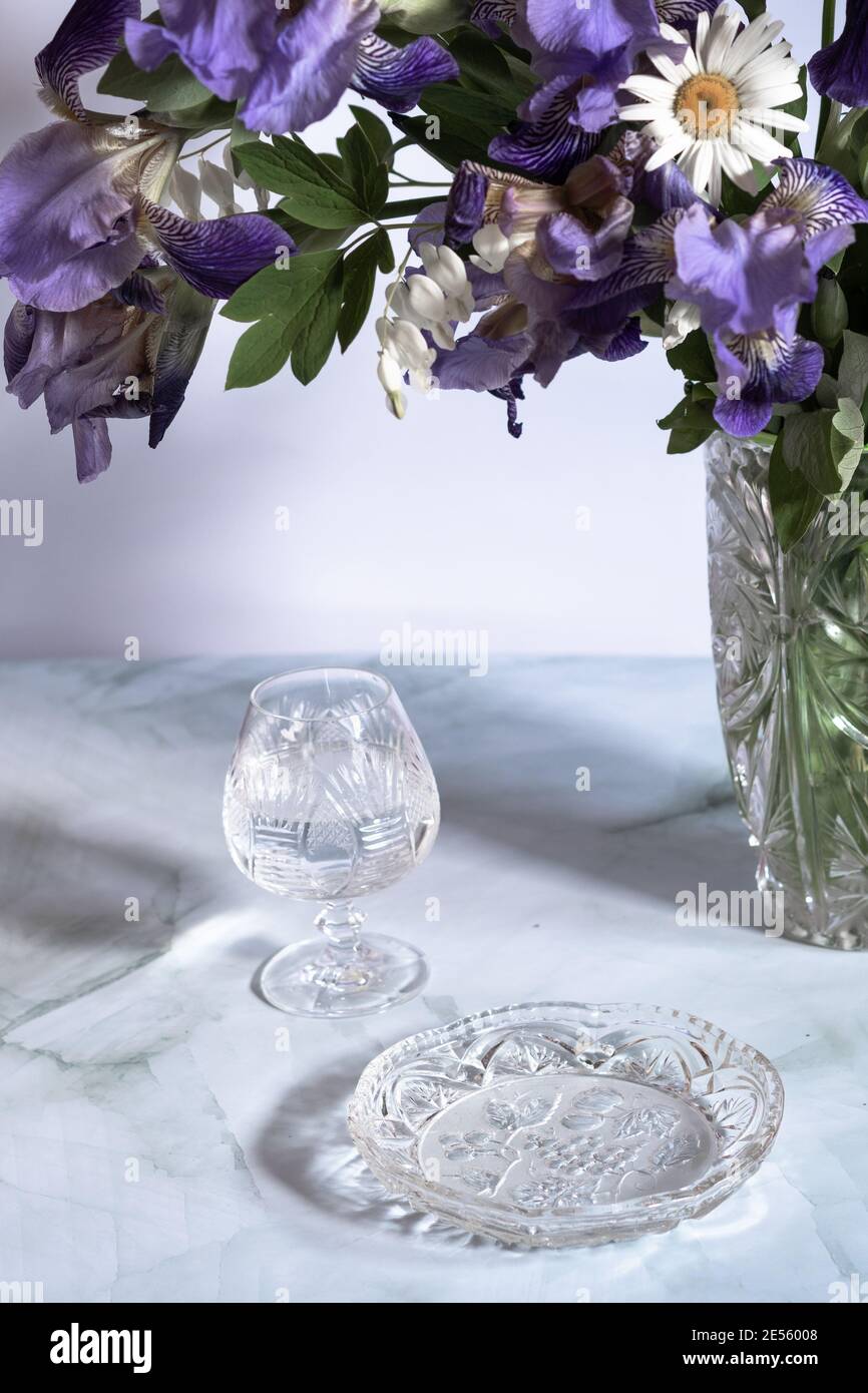 Still life with crystal, Vanilla ice cream Stock Photo - Alamy