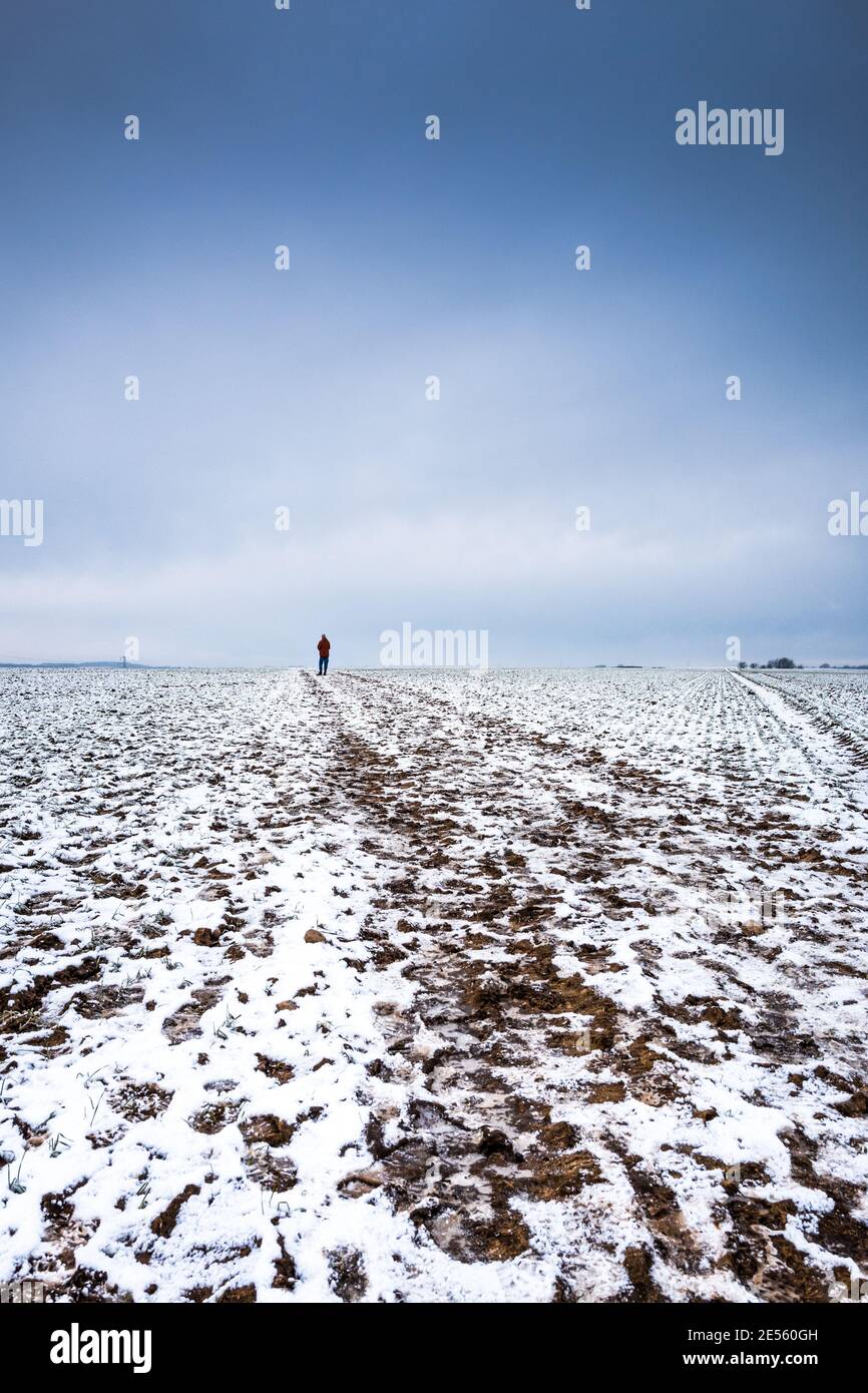 Thin layer of snow on a field Stock Photo - Alamy
