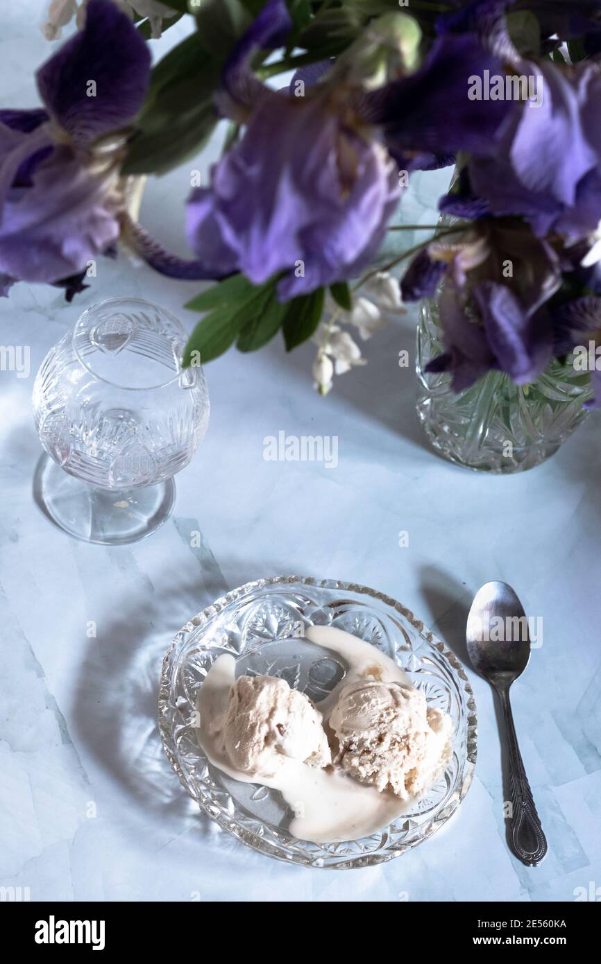 Still life with crystal, Vanilla ice cream Stock Photo - Alamy