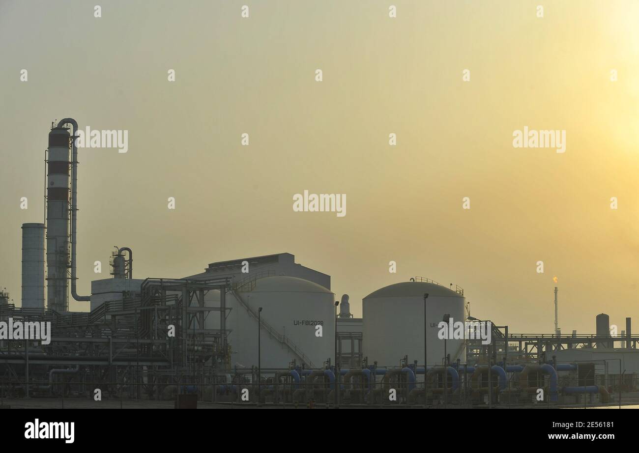 Oil refinery near the Industrial Port of Sohar, Sultanate of Oman, on ...