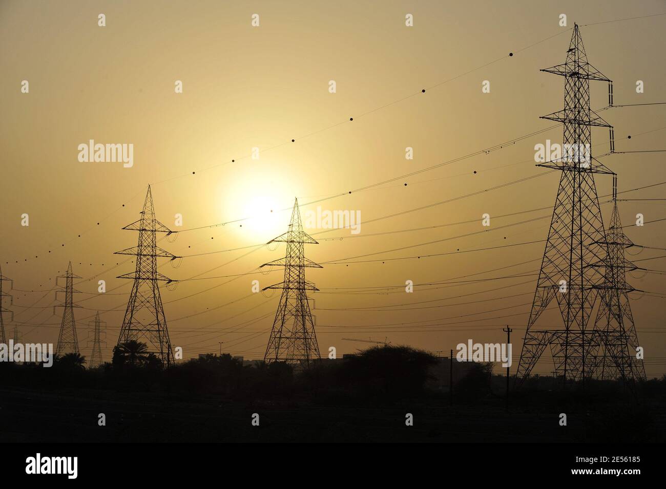 High voltage electric lines near Barka, Sultanate of Oman, on June 27 ...