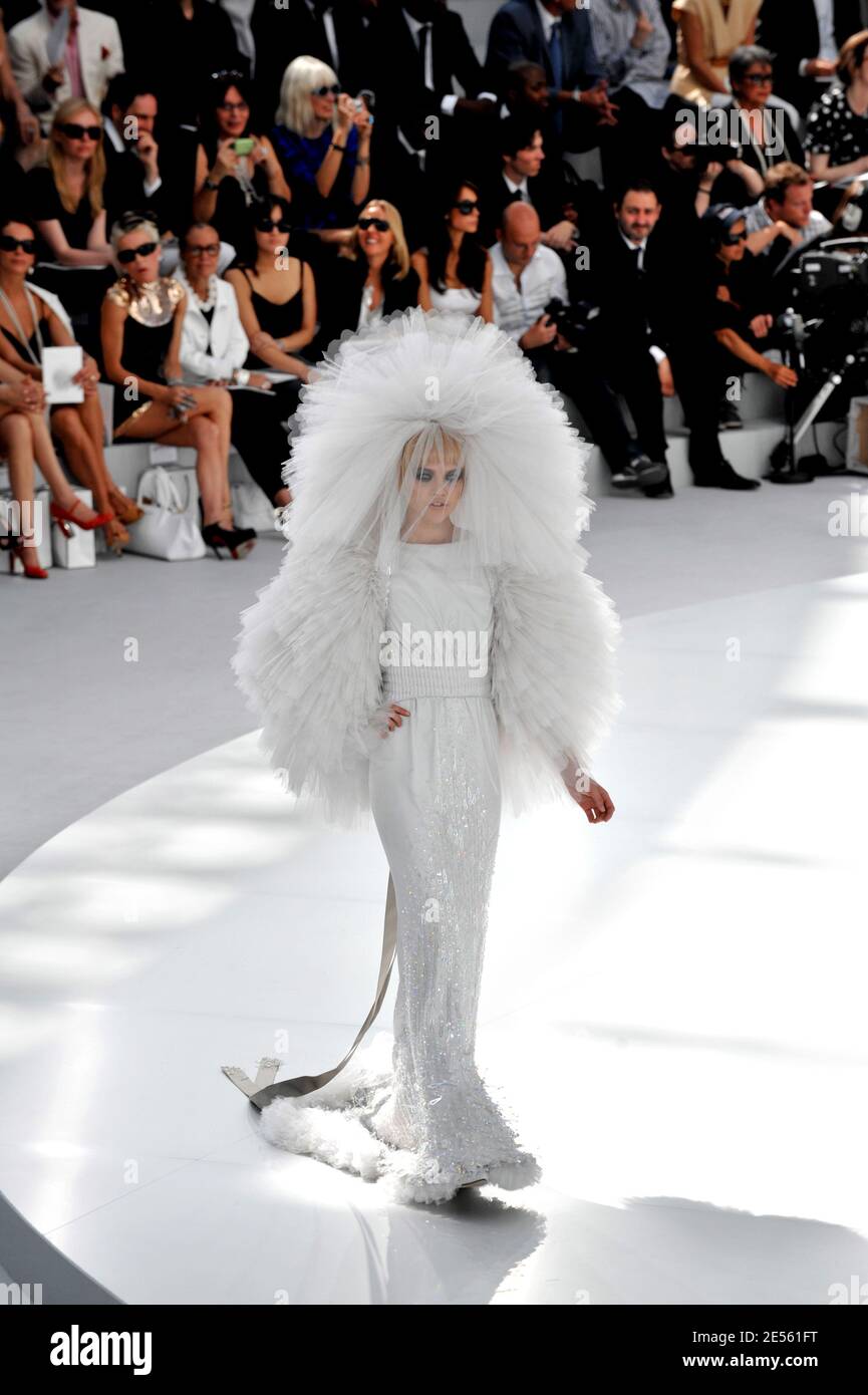 A model displays a creation by designer Karl Lagerfeld for Chanel fall ...